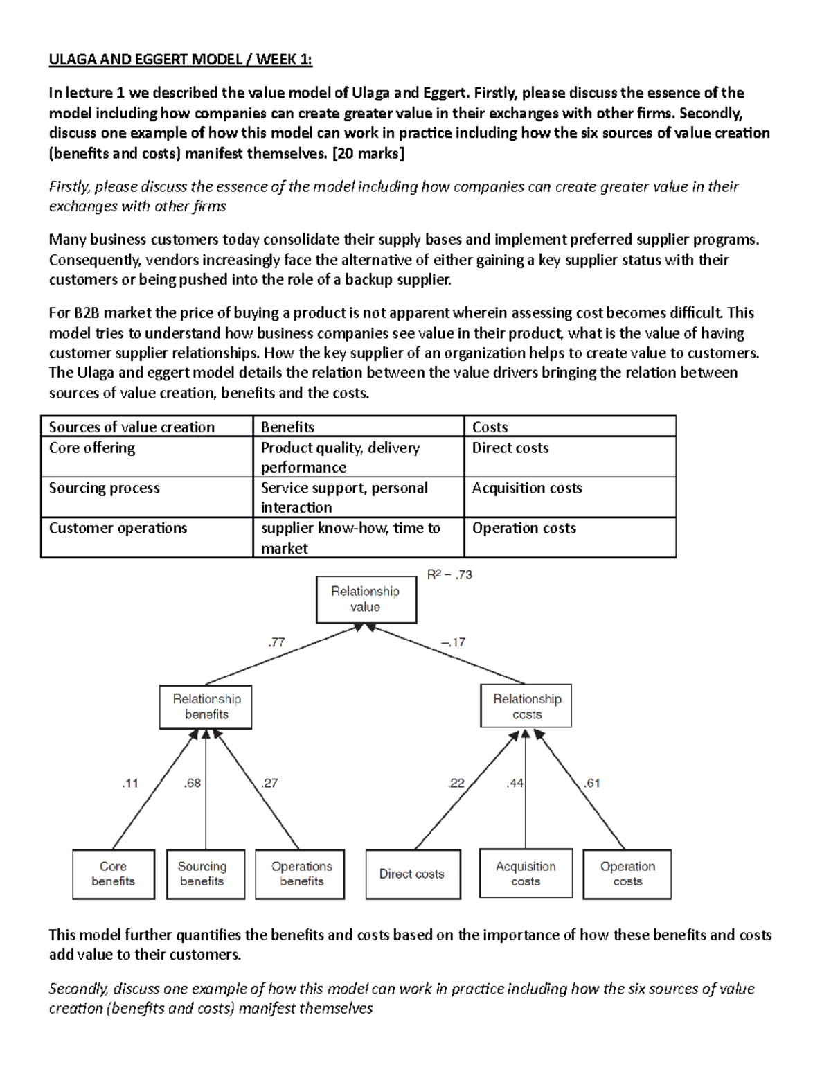 Notes - ULAGA AND EGGERT MODEL / WEEK 1: In lecture 1 we described the ...