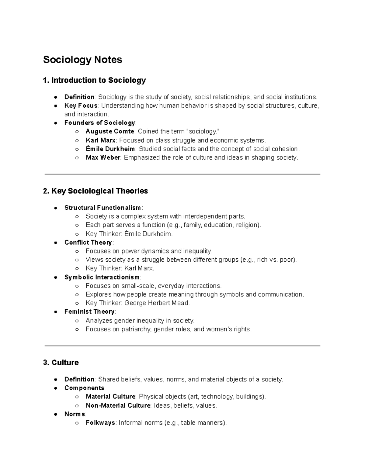 Sociology Ch 1 - Sociology Notes 1. Introduction to Sociology ...