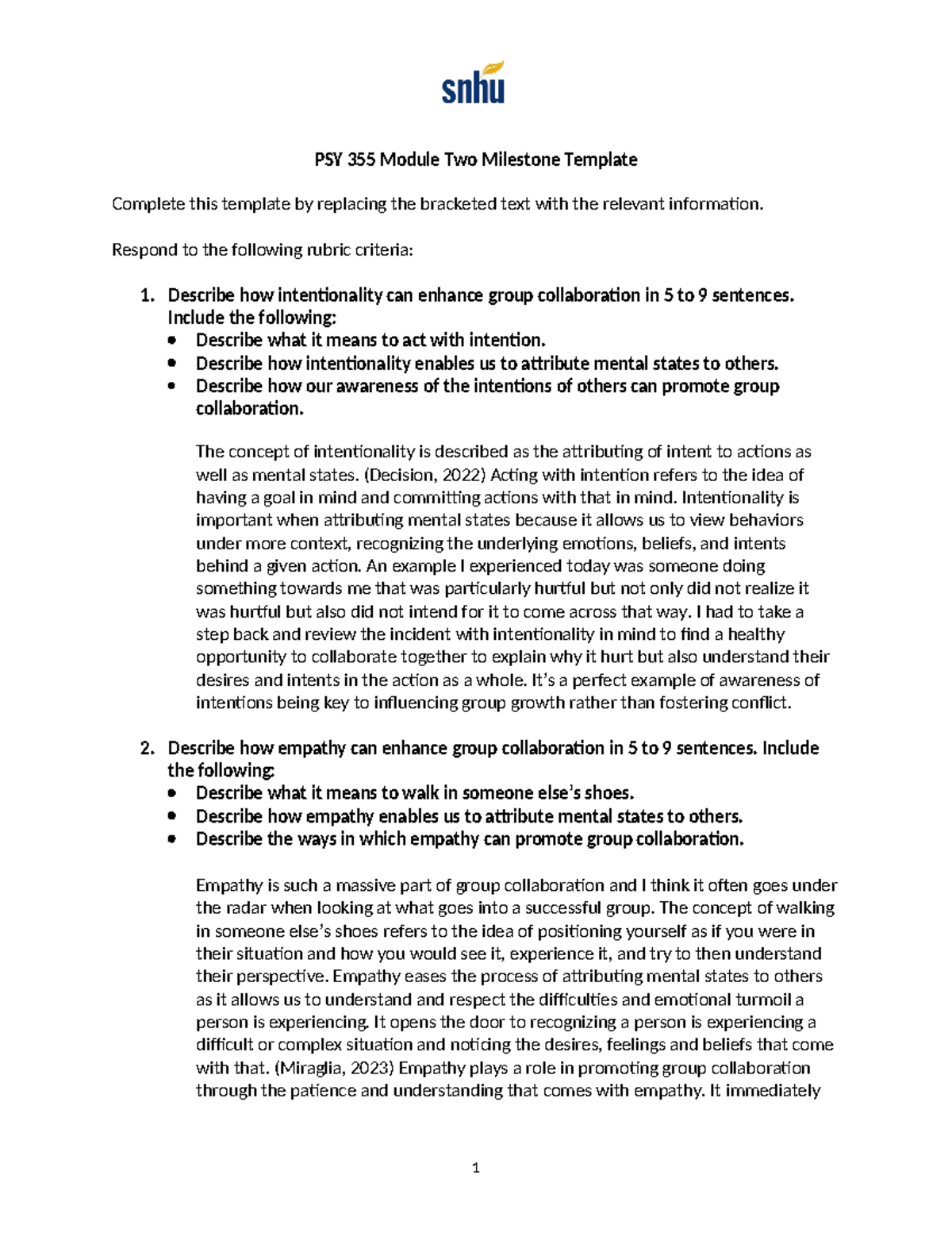 PSY 355 Module Two Milestone - Respond to the following rubric criteria ...