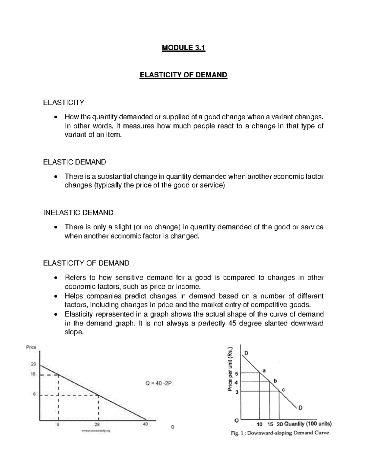 Module Notes Midterm - MODULE 3. ELASTICITY OF DEMAND ELASTICITY How ...