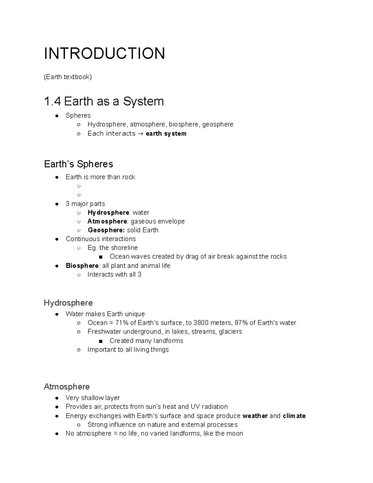 Intro - INTRODUCTION (Earth textbook) 1 Earth as a System Spheres ...