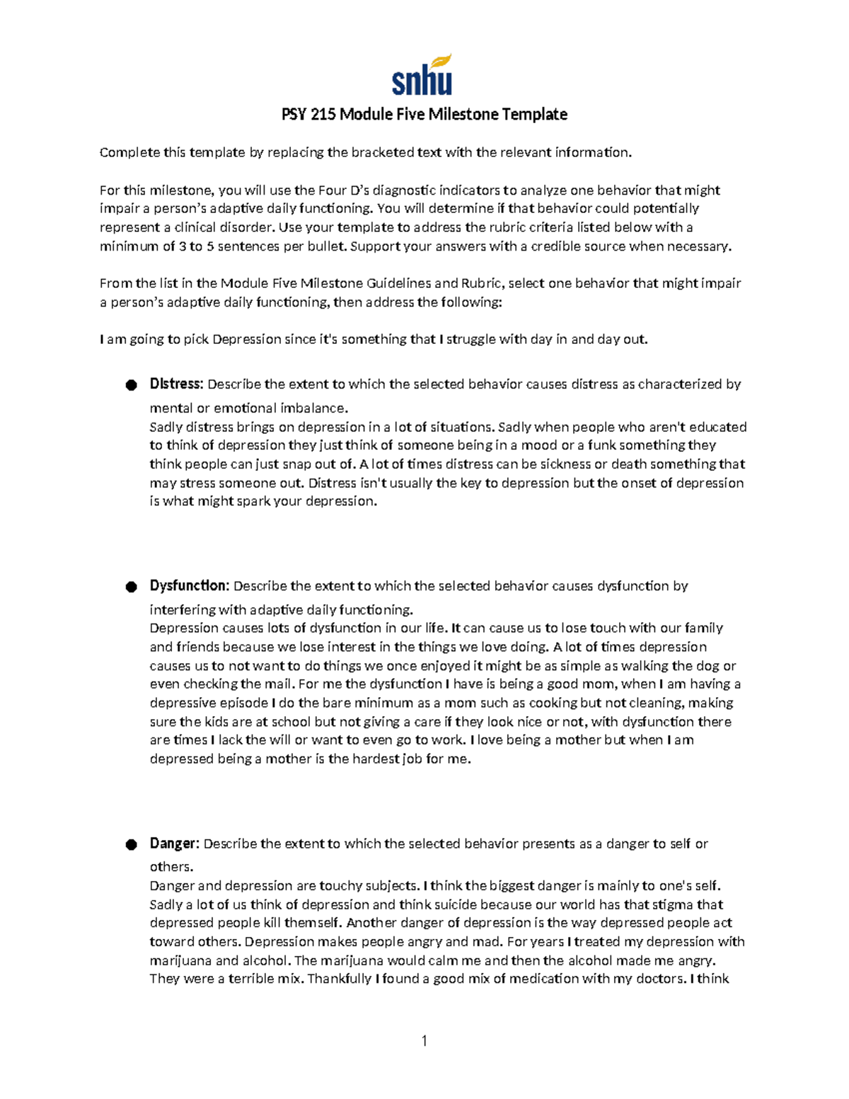 PSY 215 Module Five Milestone Template - PSY 215 Module Five Milestone Template Complete this ...