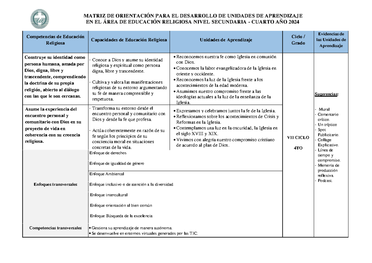 Matriz Cuarto Grado - MATRIZ DE ORIENTACIÓN PARA EL DESARROLLO DE ...
