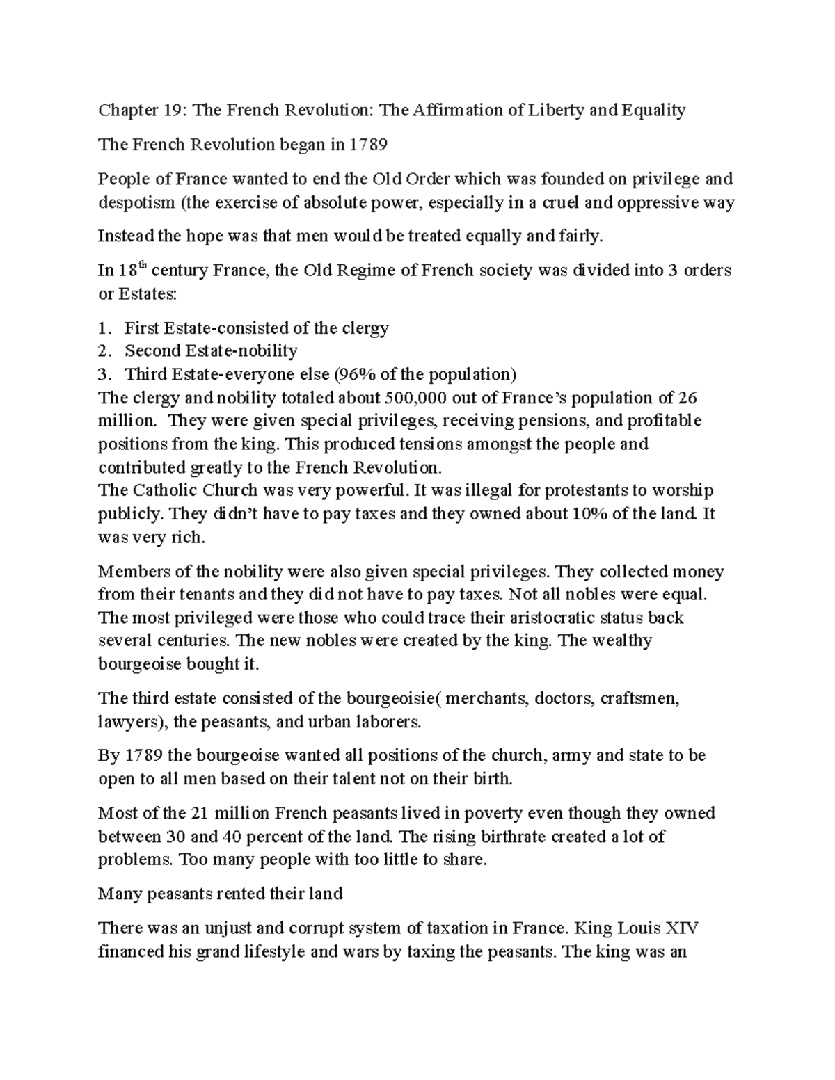 Chapter 19 The French Revolution The Affirmation of Liberty and ...