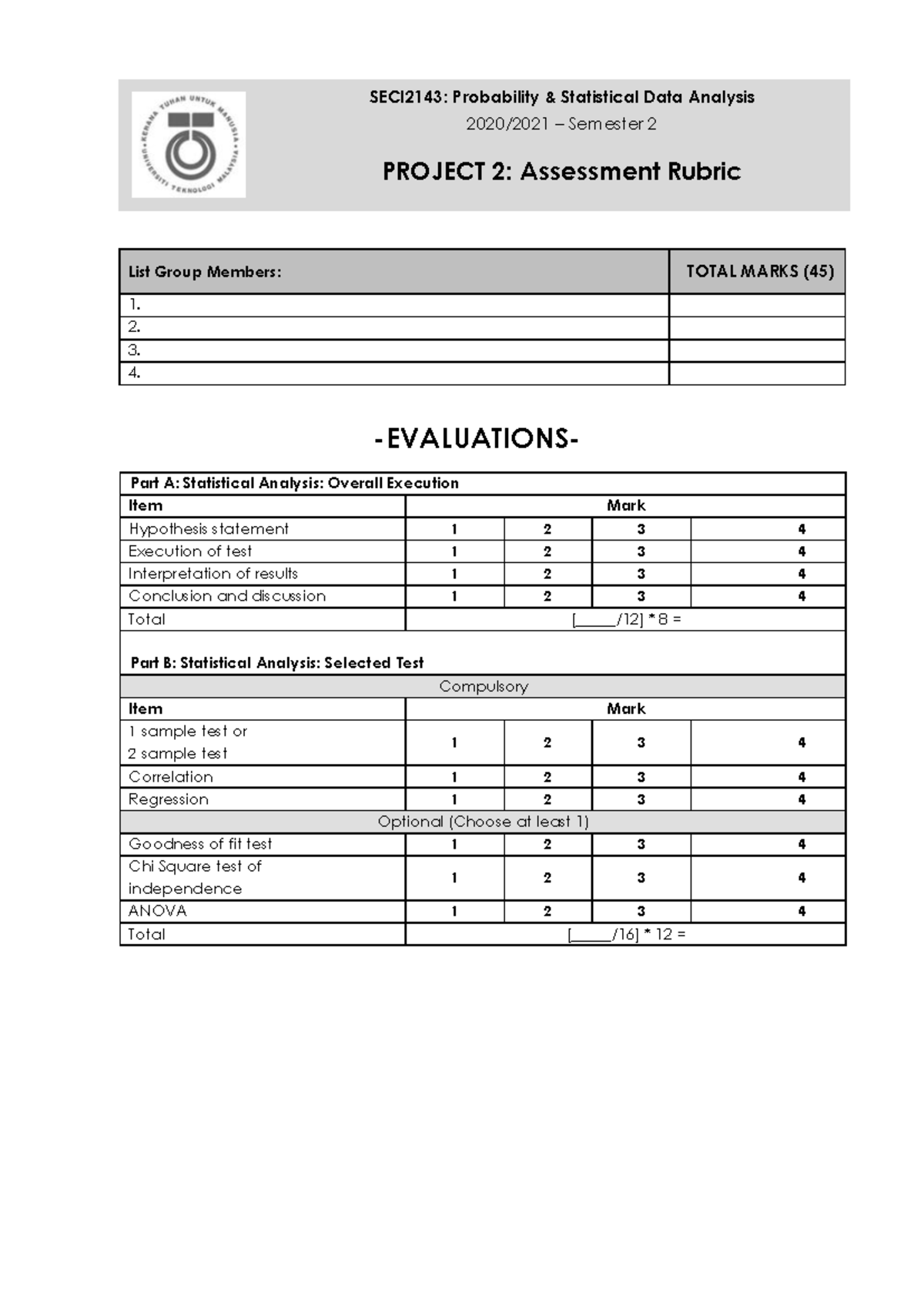 SECI2143 Project 2 Assessment Rubric - SECI2143: Probability ...
