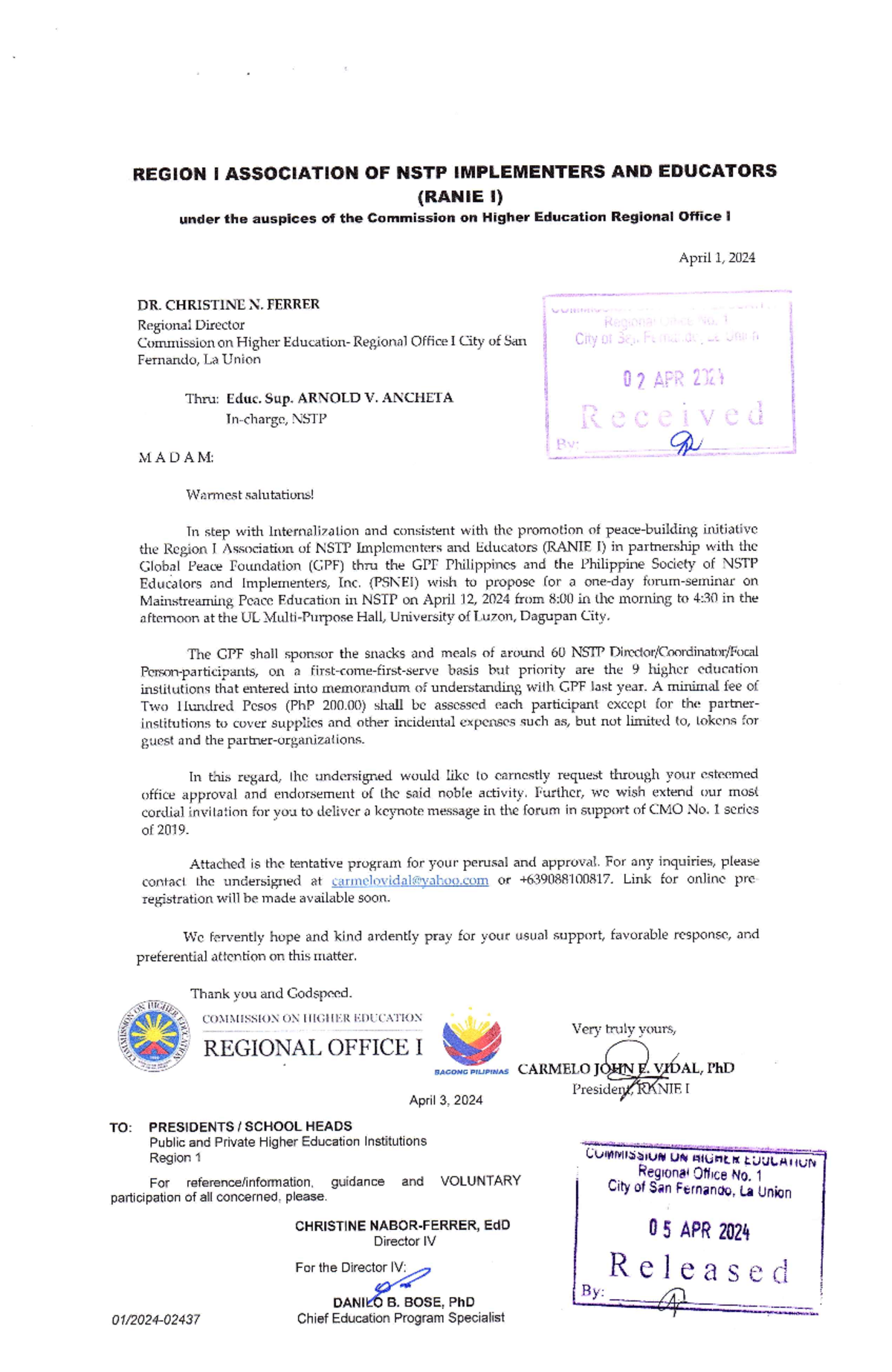 CHED RO ONE DAY Forum Seminar ON Mainstreaming Peace Education IN NSTP ...