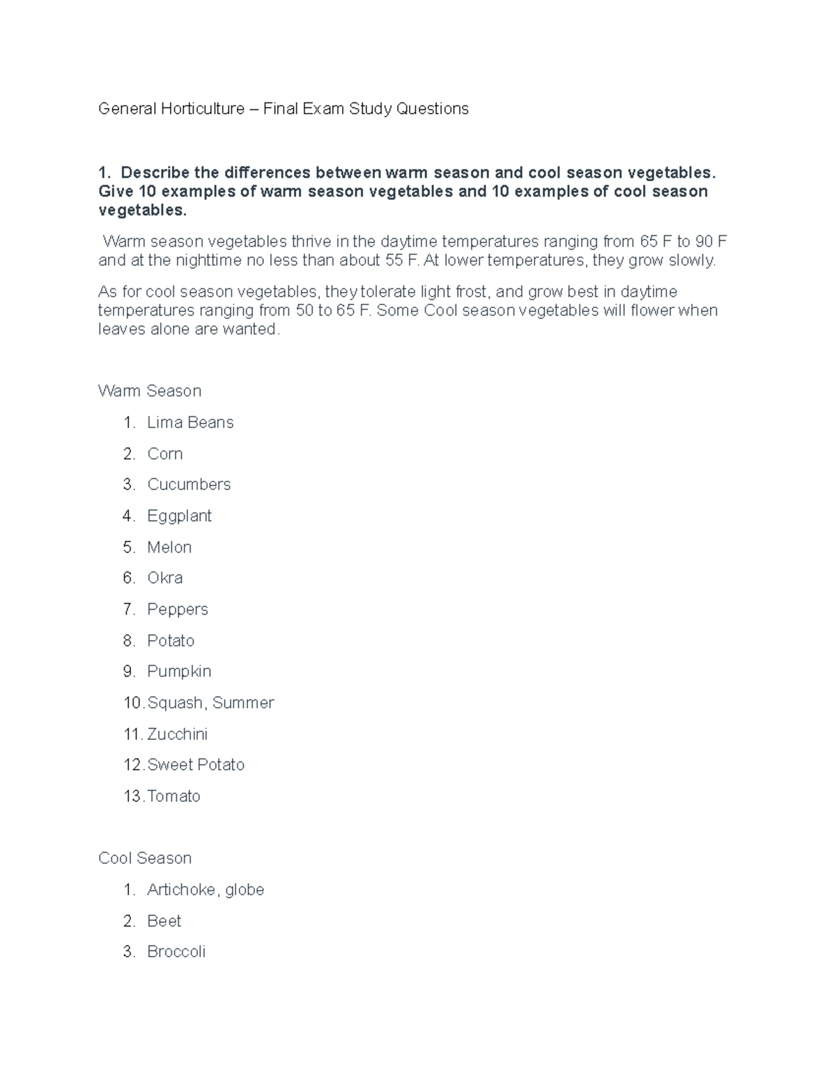 Answer Key Final General Hort - General Horticulture – Final Exam Study ...