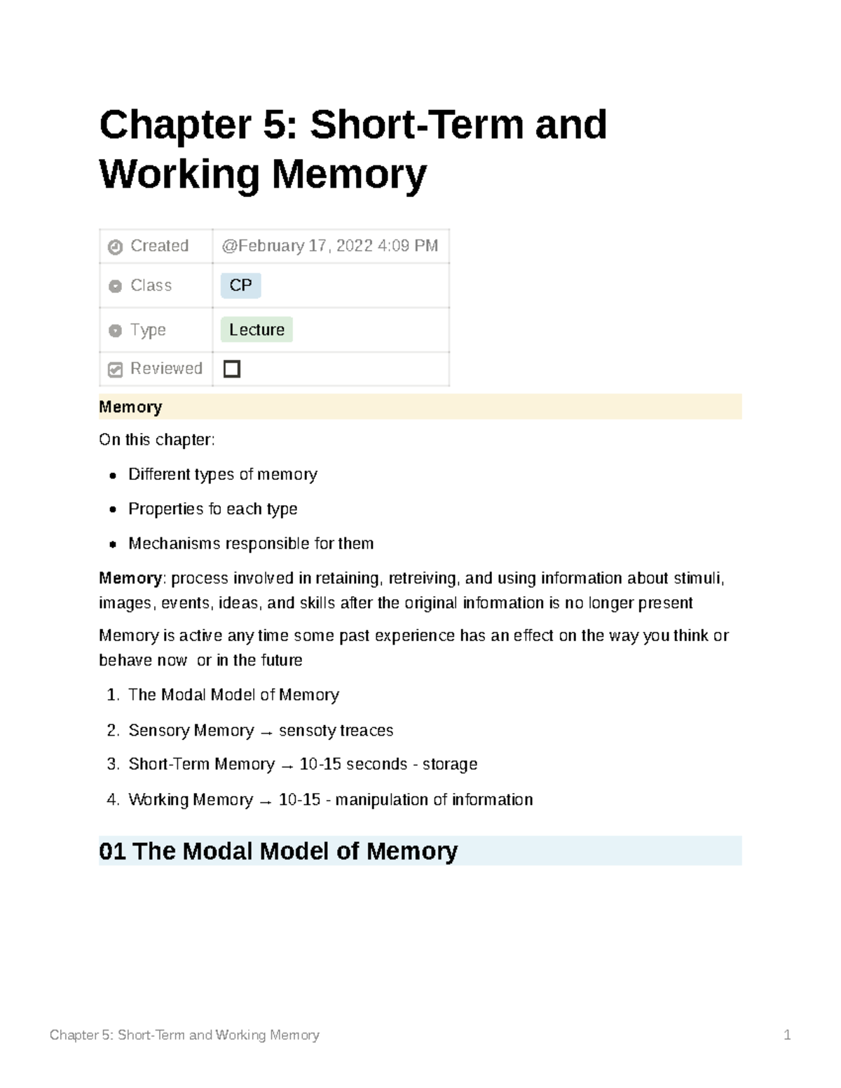 Chapter 5 Short-Term and Working Memory - Chapter 5: Short-Term and ...