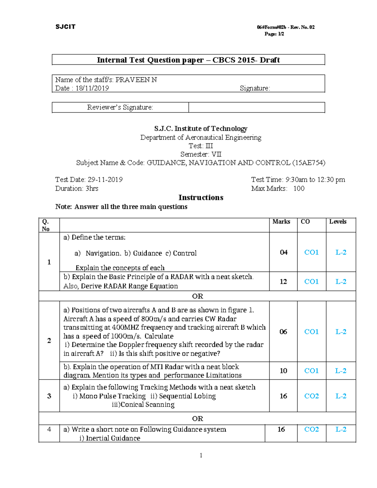 GNC Test 3 - NOTES - SJCIT 06#Form#02b - Rev. No. 02 Page: 1/ 2 ...