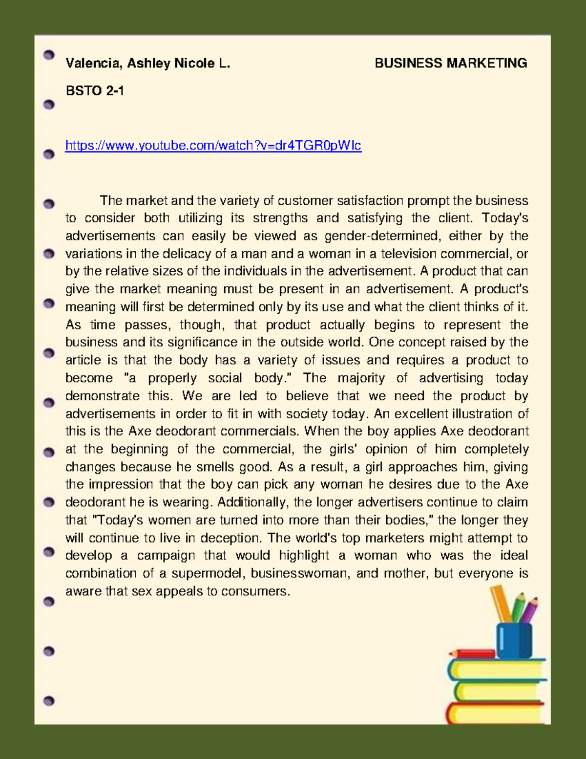 Abmmkt 201 Advertisement Analysis Valencia - Valencia, Ashley Nicole L ...