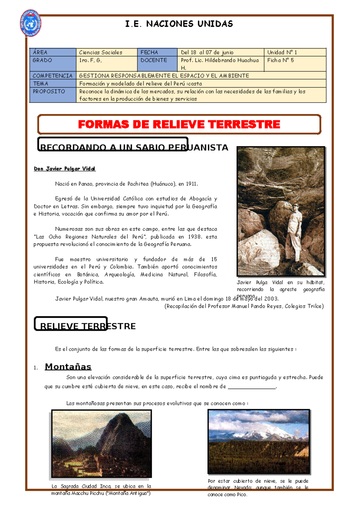 Formas de Relieve Terrestre para Primer Grado de Secundaria - FORMAS DE ...