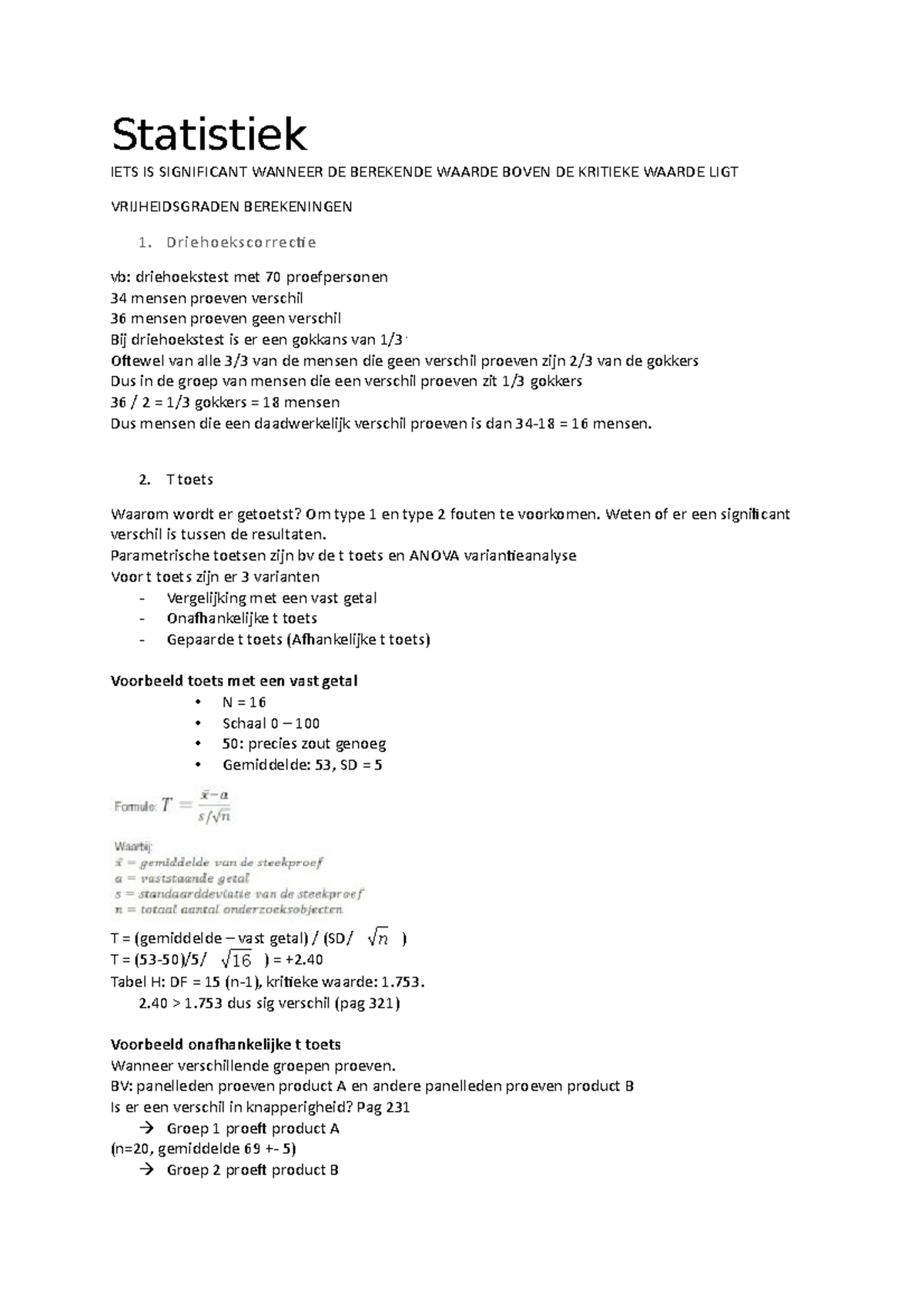 Statistiek - Statistiek IETS IS SIGNIFICANT WANNEER DE BEREKENDE WAARDE ...