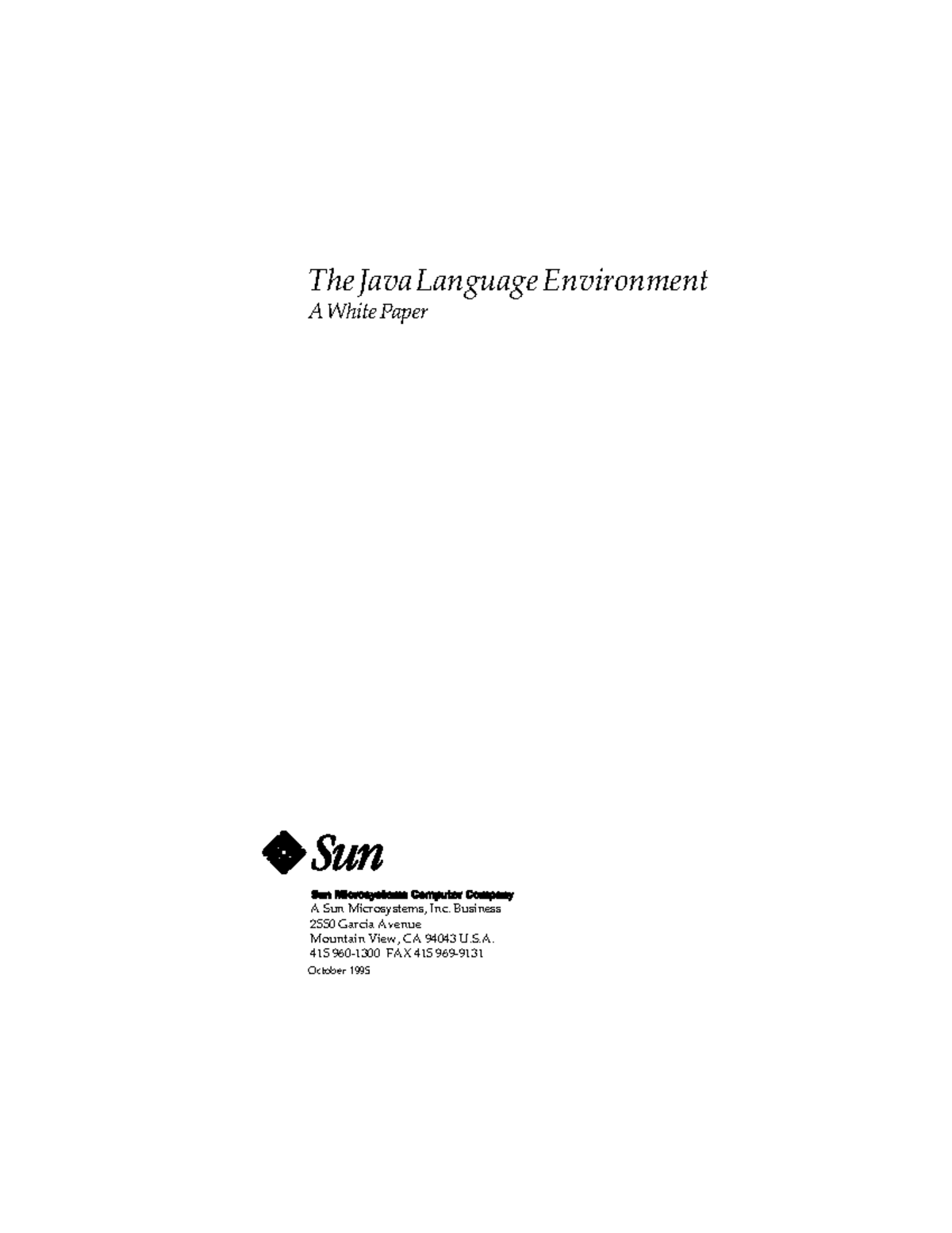 1995 Java Whitepaper The Java Language Environment A White Paper October 1995 A Sun 7280