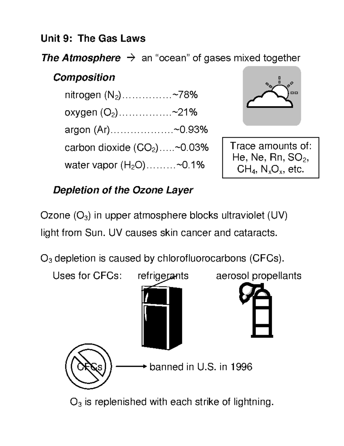 The Gas Laws - Instructor given notes. - Unit 9: The Gas Laws The ...
