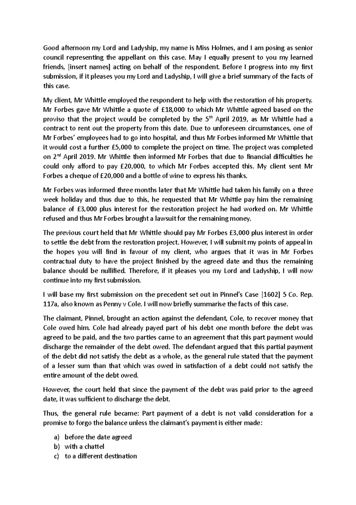 Moot script 1 - Grade: 2.1 - Good aternoon my Lord and Ladyship, my ...