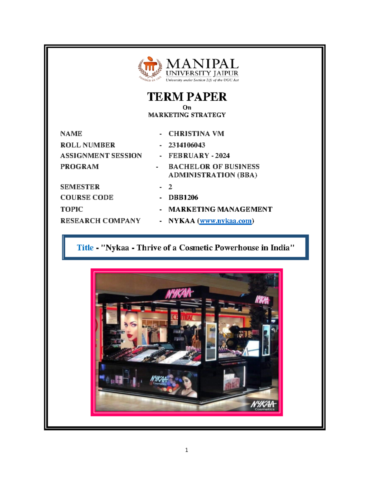 Christina VM Term Paper 2314106043 Marketing Management - TERM PAPER On ...
