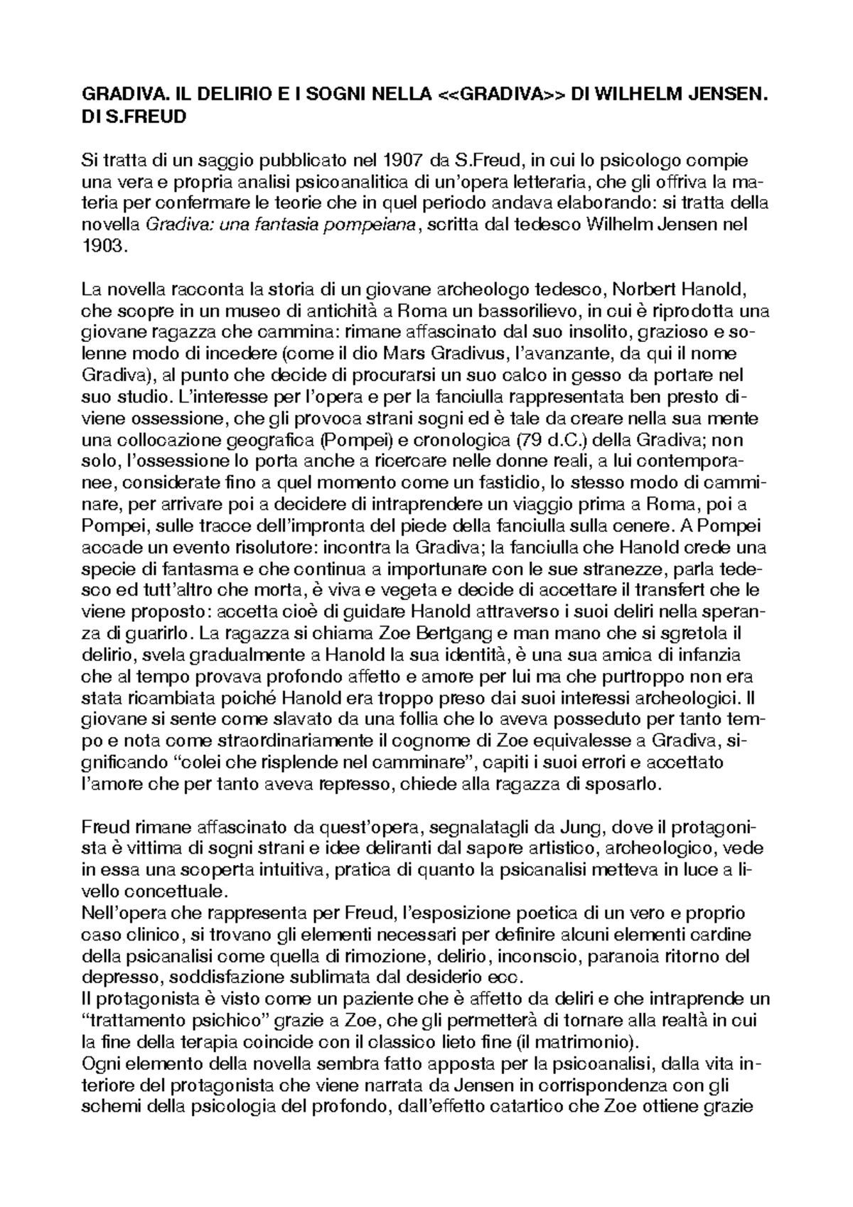 Gradiva-Freud 2 - Riassunto Gradiva - GRADIVA. IL DELIRIO E I SOGNI ...