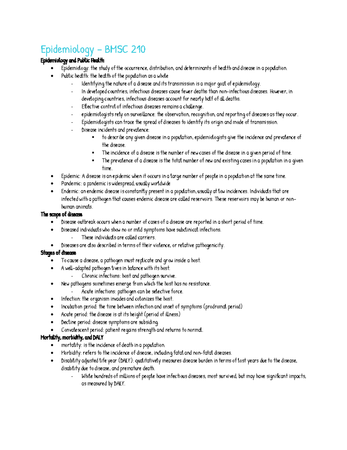 Epidemiology-BMSC 210 - Epidemiology – BMSC 210 Epidemiology and Public ...