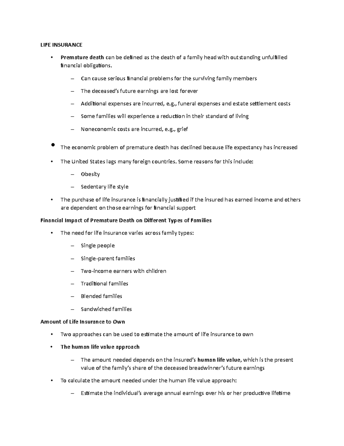 Chapter 11 AND 12 LIFE Insurance - LIFE INSURANCE Premature death can ...