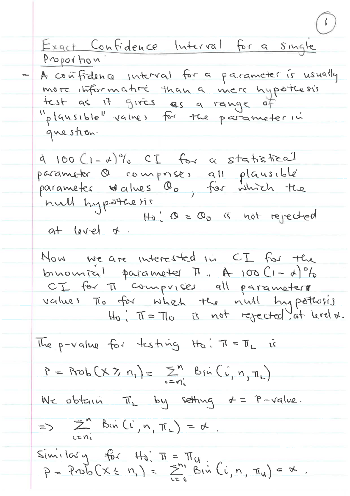 Extra notes on single propotion - l Exact Confidence Interval for a ...