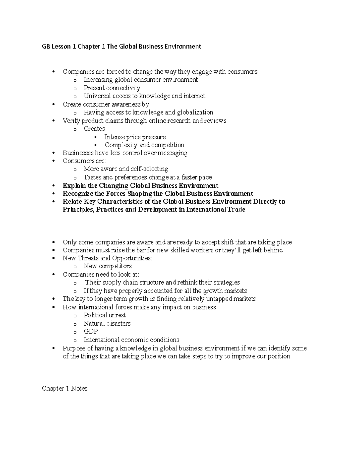 Global Business Lessons 1-4 Notes - GB Lesson 1 Chapter 1 The Global ...