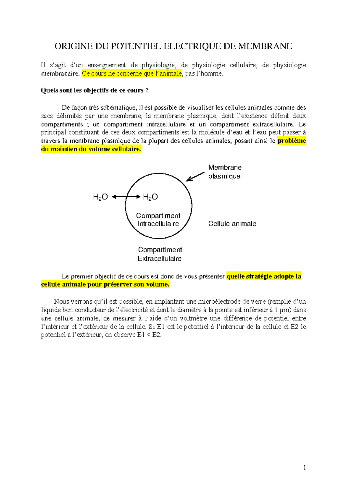 Physio Cellule Partie 1 - Warning: TT: undefined function: 32 ORIGINE DU POTENTIEL ELECTRIQUE DE ...