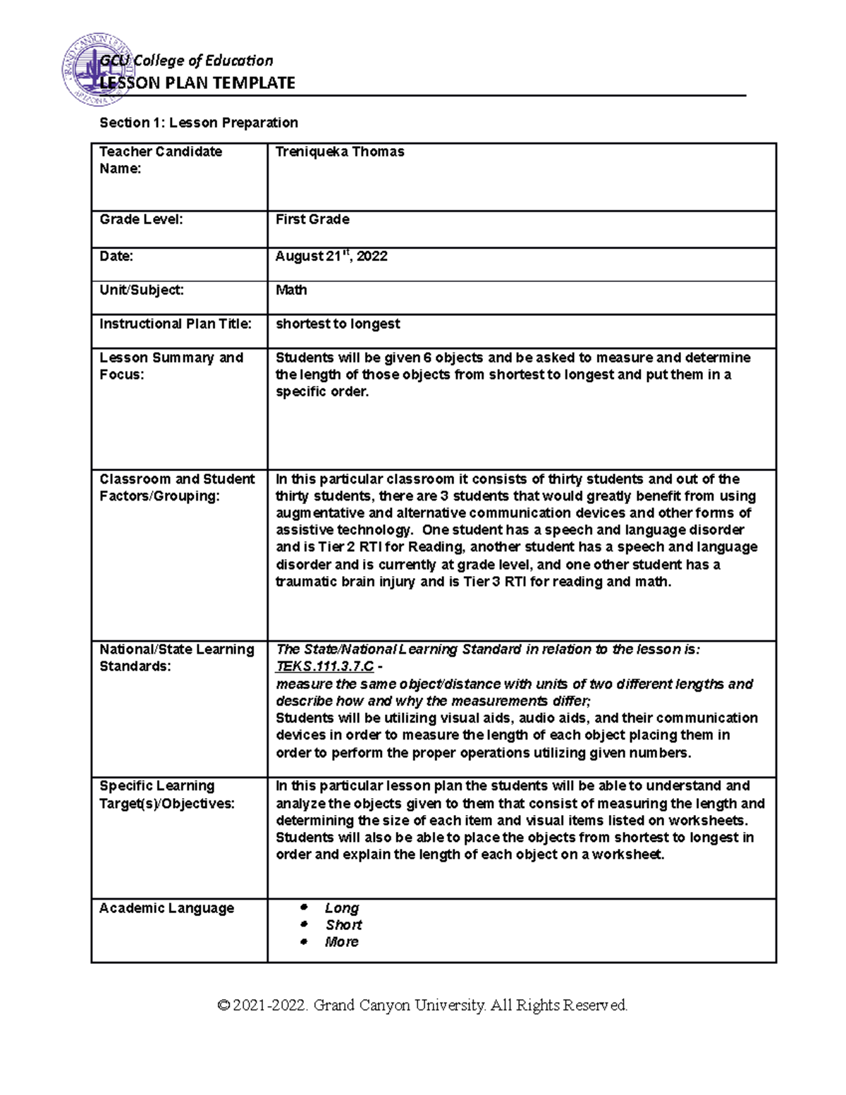 SPD470 Week2 -Treniqueka Thomas 1 - LESSON PLAN TEMPLATE Section 1 ...
