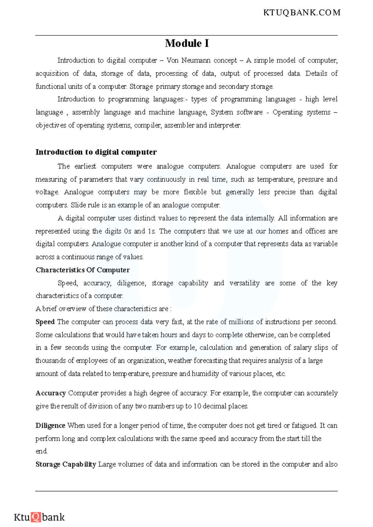 ICPS Module 1 PDF Ktu Qbank - Module I Introduction to digital computer 3 Von Neumann concept 3 ...