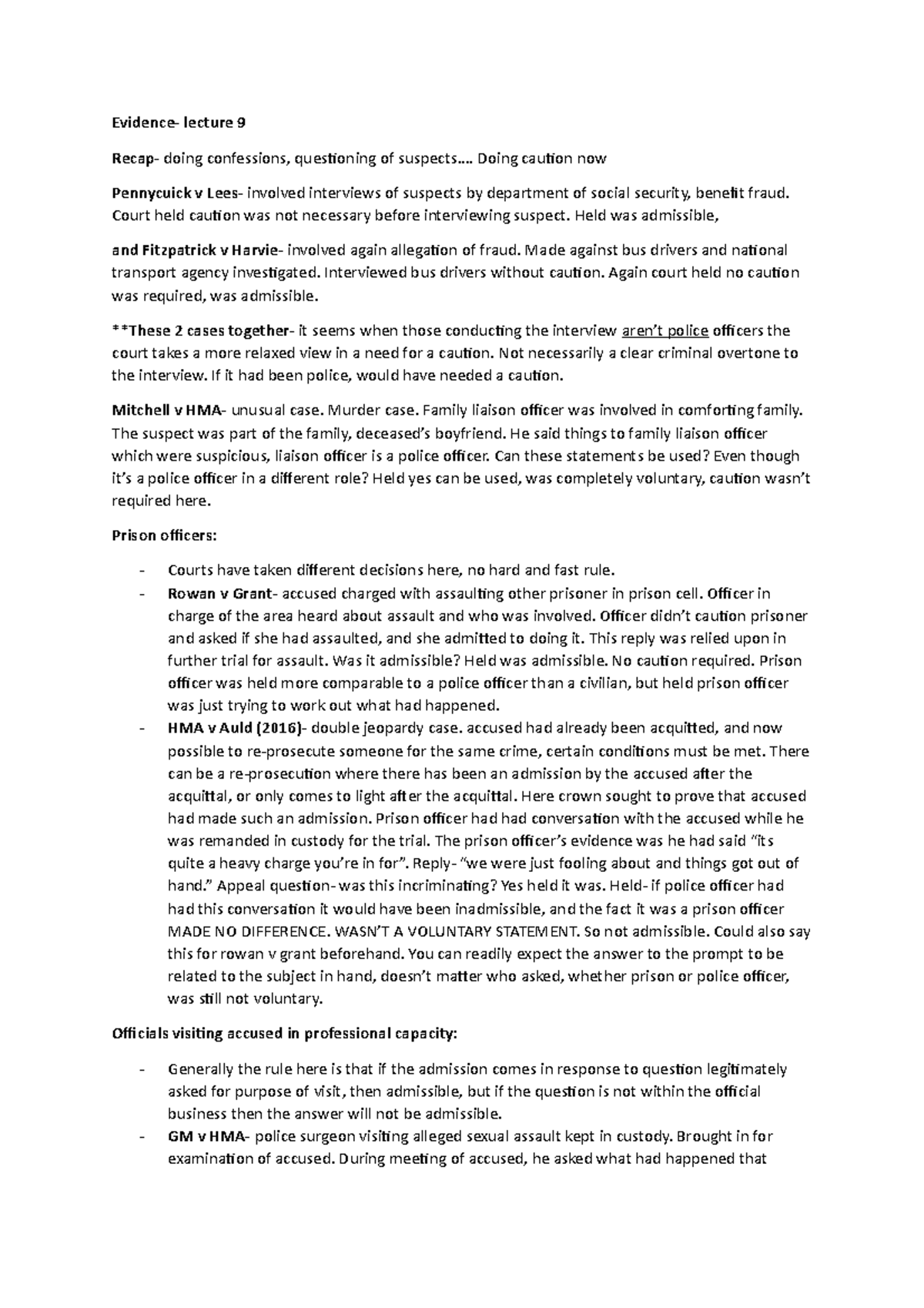 Evidence- lecture 9 caution - Evidence- lecture 9 Recap- doing ...