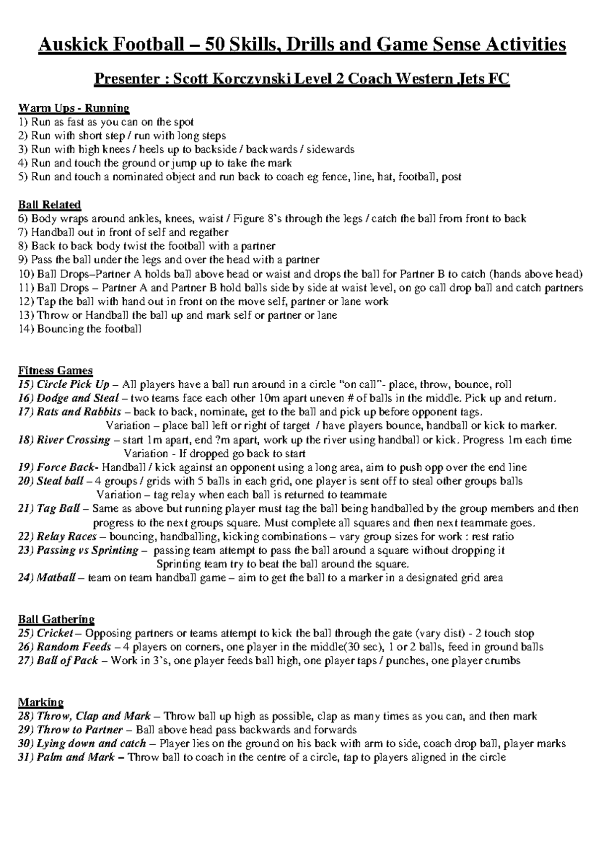 Afl drills - Auskick Football – 50 Skills, Drills and Game Sense ...