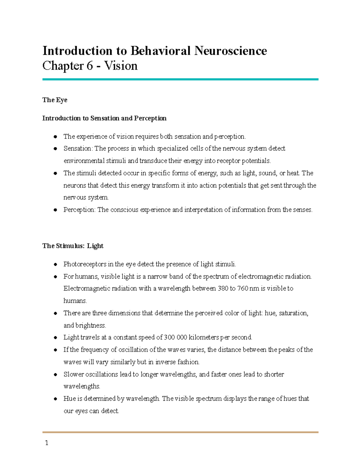 Textbook Notes Chapter 6- Vision - Psyc 211 - McGill - Studocu