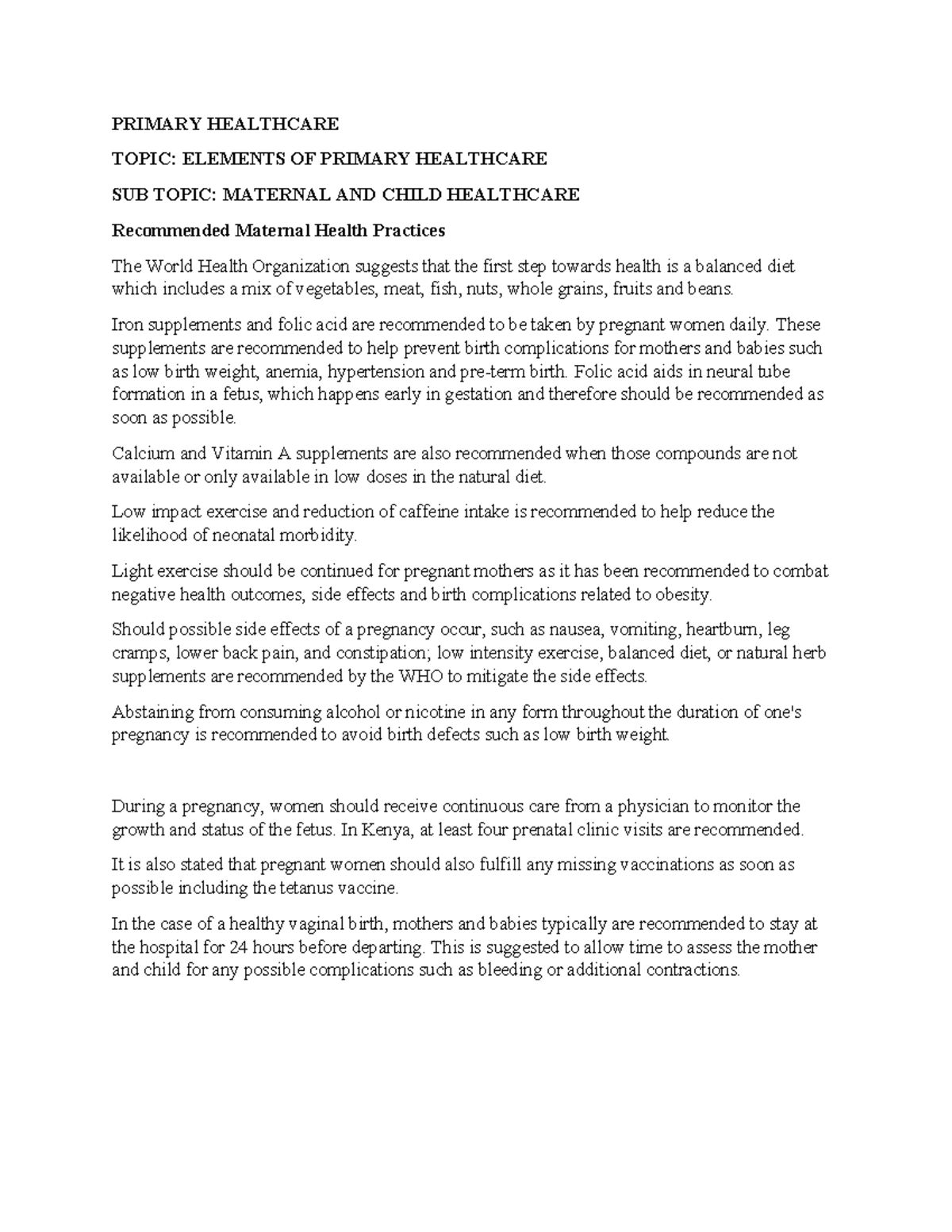 Primary Healthcare Notes - PRIMARY HEALTHCARE TOPIC: ELEMENTS OF ...