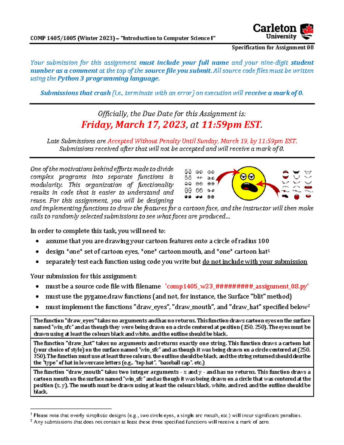 Specification for Assignment 08 - COMP 1405/1005 (Winter 2023) − "Introduction to Computer - Studocu