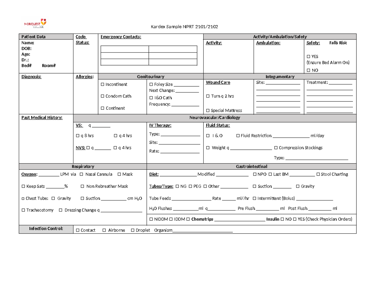 Kardex Sample NPRT 2101 - Kardex Sample NPRT 2101/ Patient Data Code ...