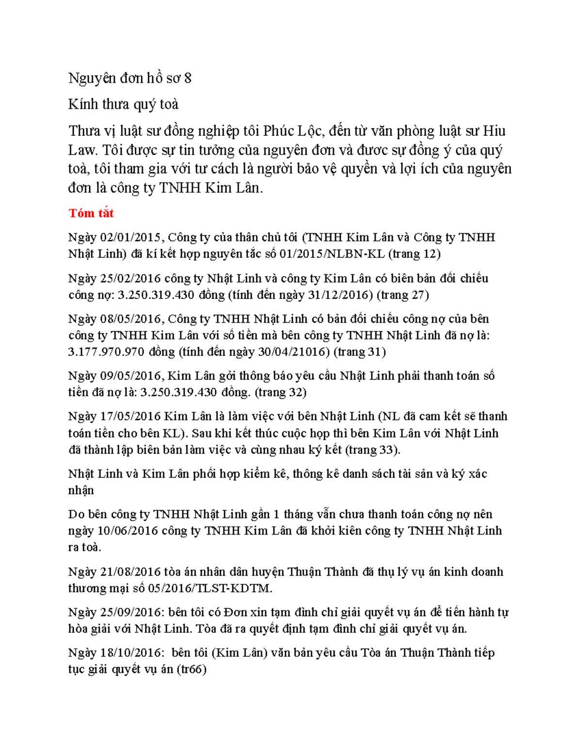 Nguyên đơn hồ sơ 8 - sadfsadf - Nguyên đơn hồ sơ 8 Kính thưa quý toà ...