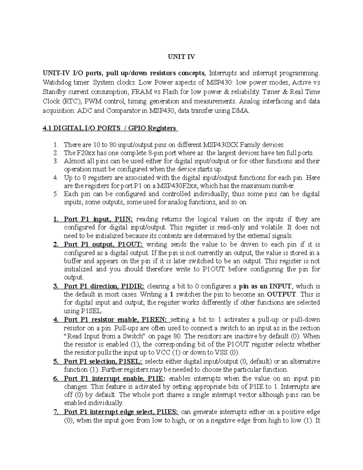 Unit -4 R15 Final - unit 4 material - UNIT IV UNIT-IV I/O ports, pull ...