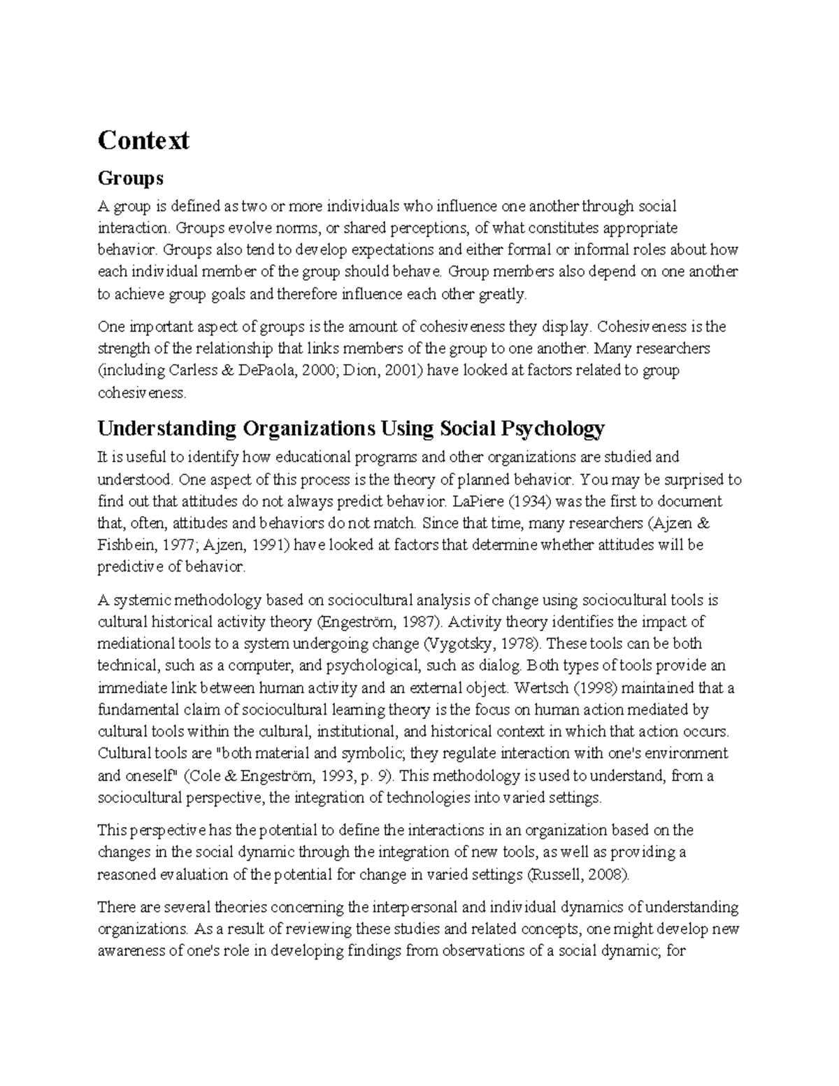 Context - Context Groups A group is defined as two or more individuals ...