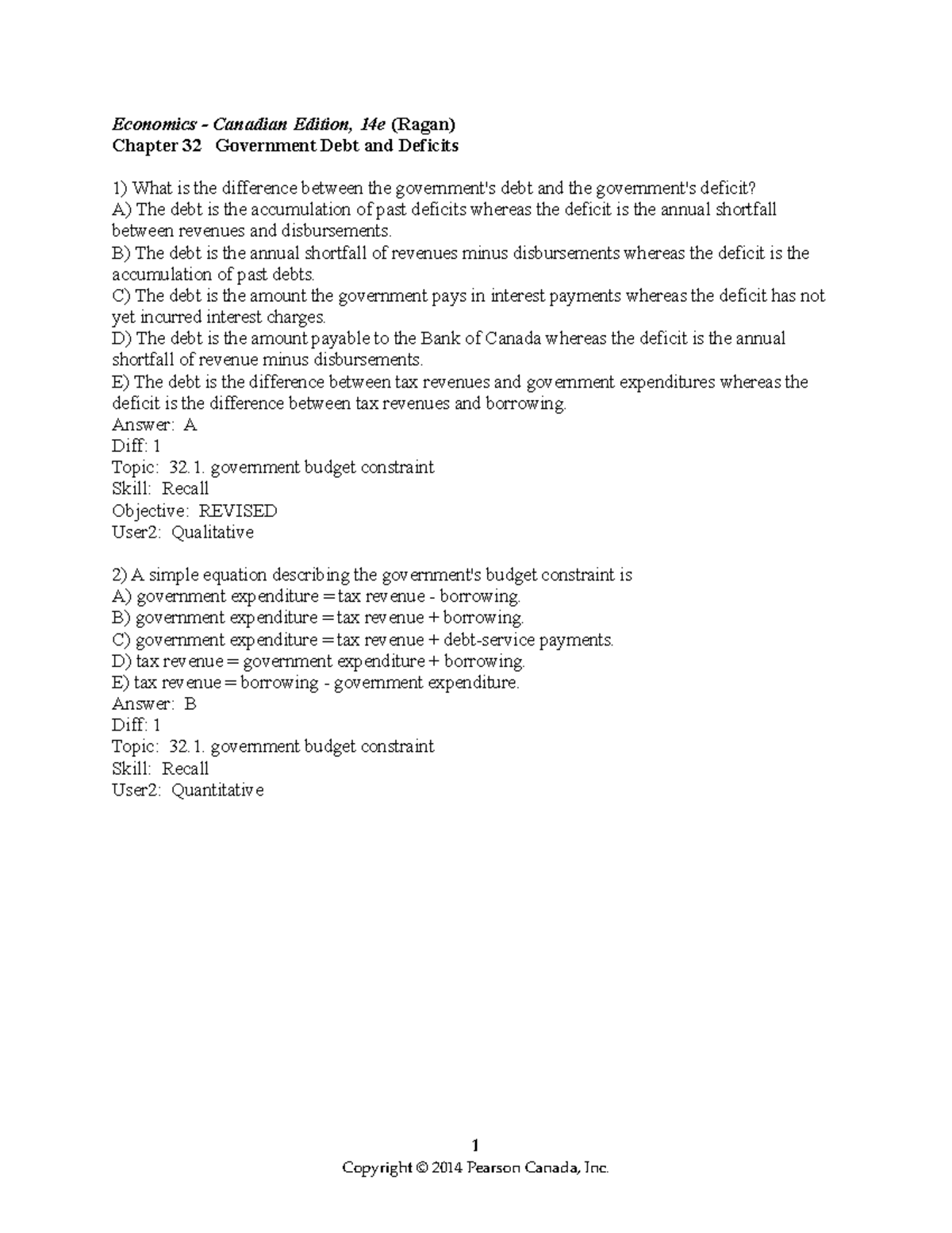 Chapter 32 - test bank - Economics - Canadian Edition, 14e (Ragan ...