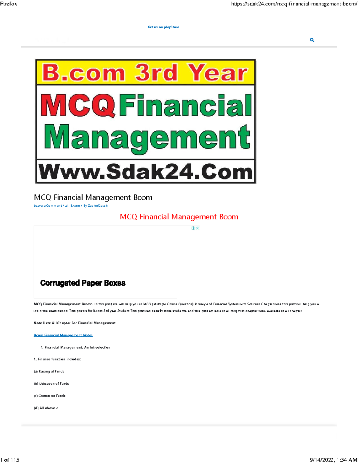 Untitled - Multiple choice questions and solution - MCQ Financial Management Bcom Leave a ...