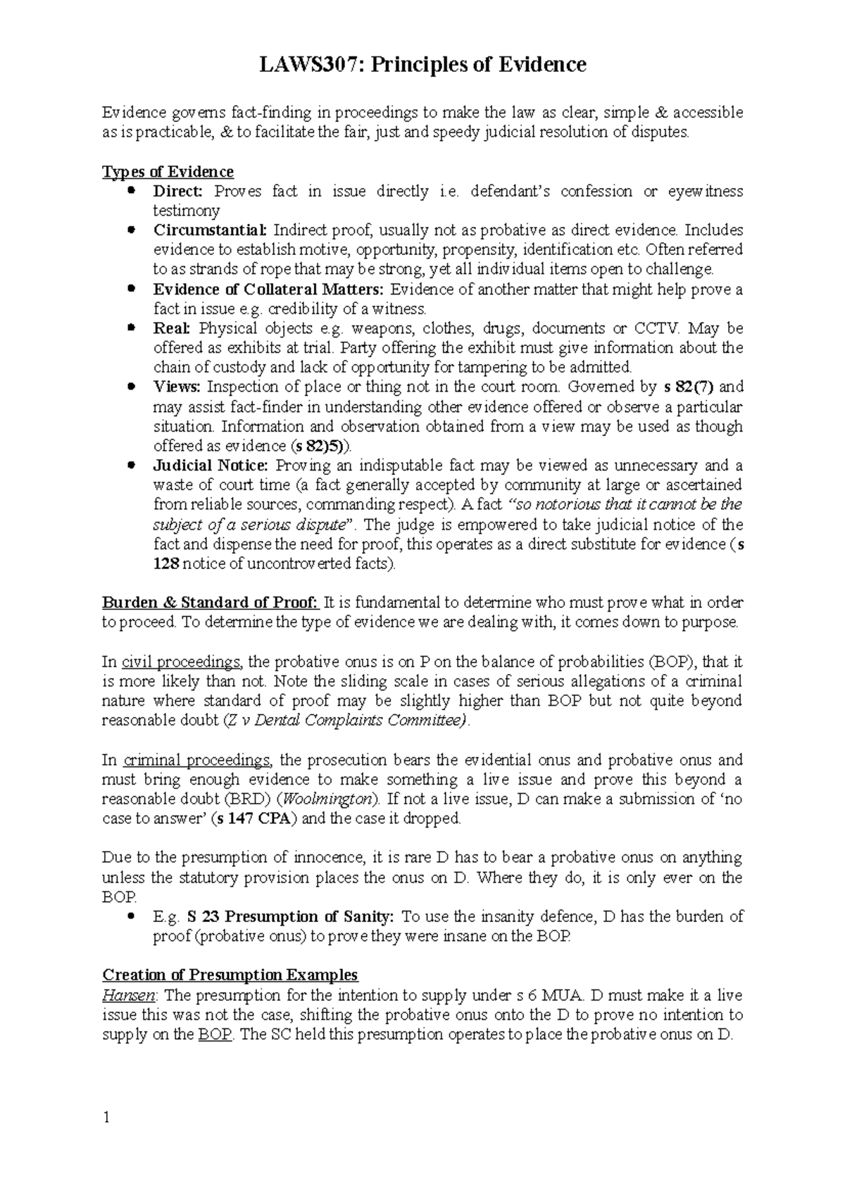 Principles of Evidence Exam notes - Evidence governs fact-finding in ...