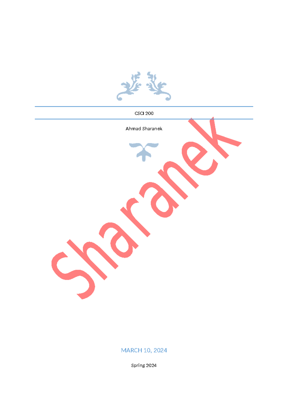 Practice 2 - word - CSCI 200 Ahmad Sharanek MARCH 10, 2024 Spring 2024 Ahmed 28/04/ Word ...