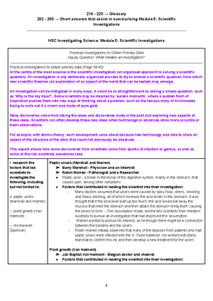 Investigating notes - Module 5: Scientific Investigations The ...