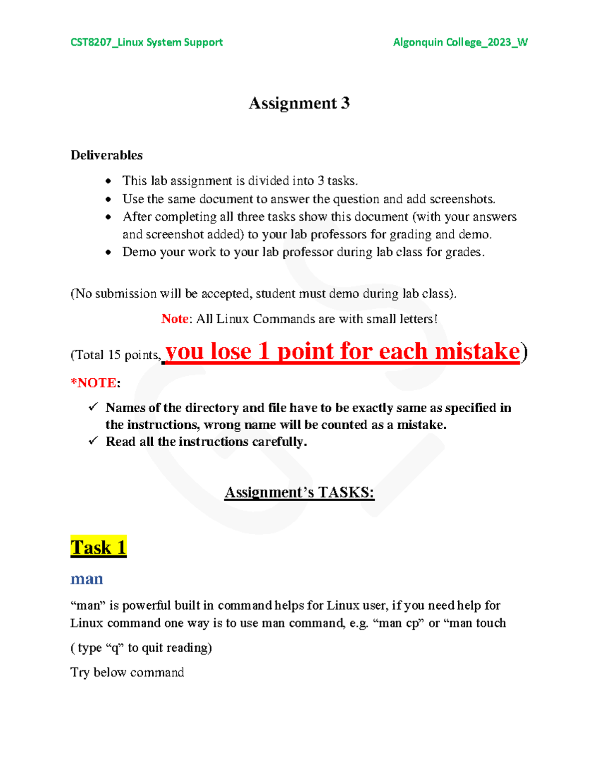 Lab3 Linux Assignment 3 Deliverables This Lab Assignment Is Divided Into 3 Tasks Use The Same