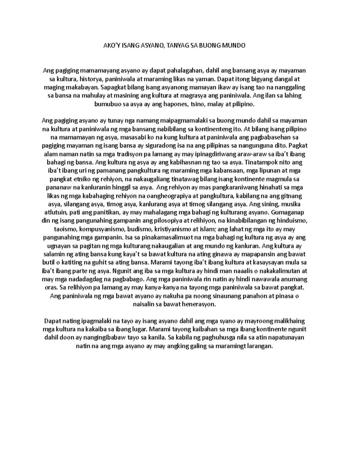 pagtangis ng Inang kalikasan - AKO’Y ISANG ASYANO, TANYAG SA BUONG ...