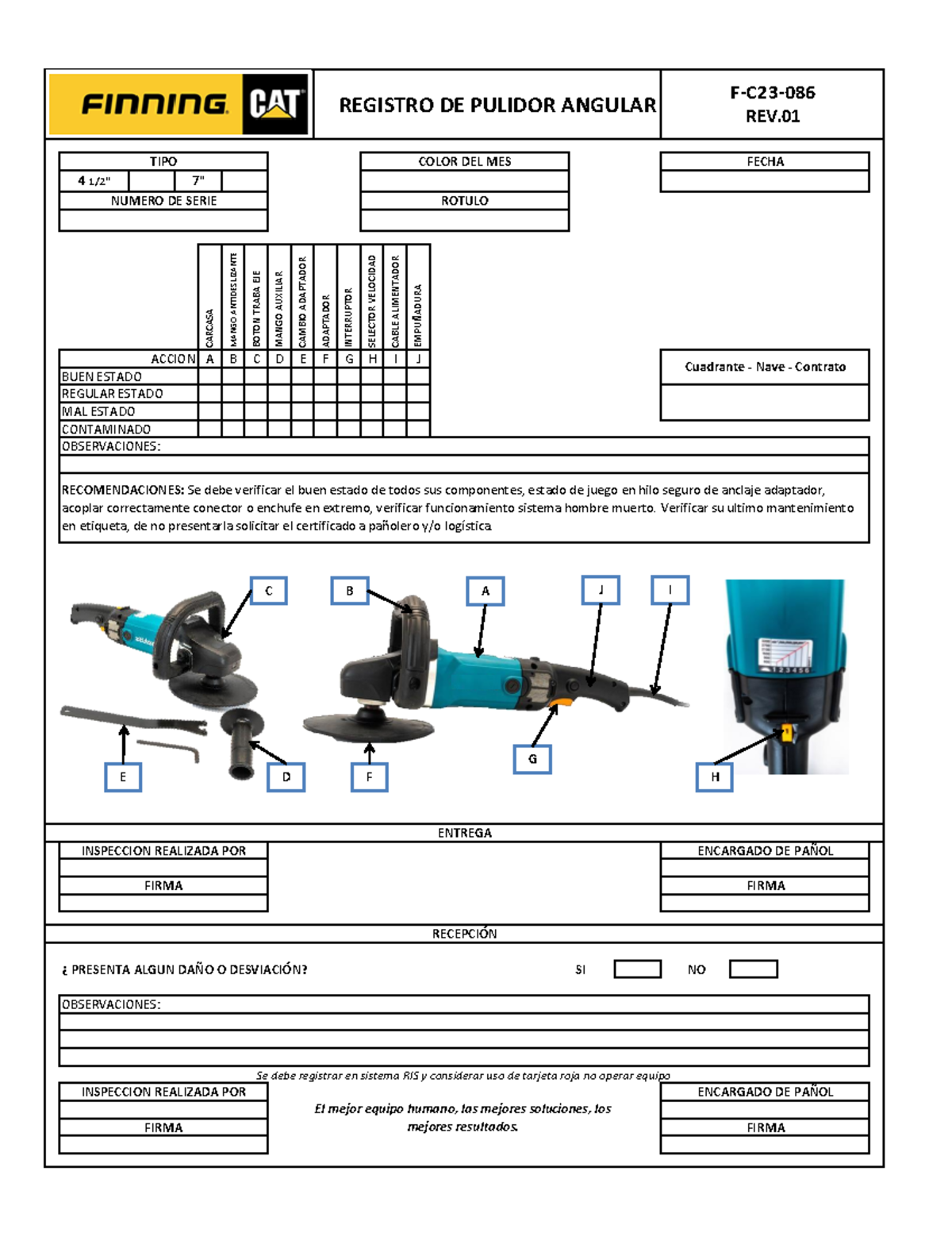 F-C23-086 Preuso Pulidor Angular - A B C D E F G H I J ¿ PRESENTA ALGUN ...