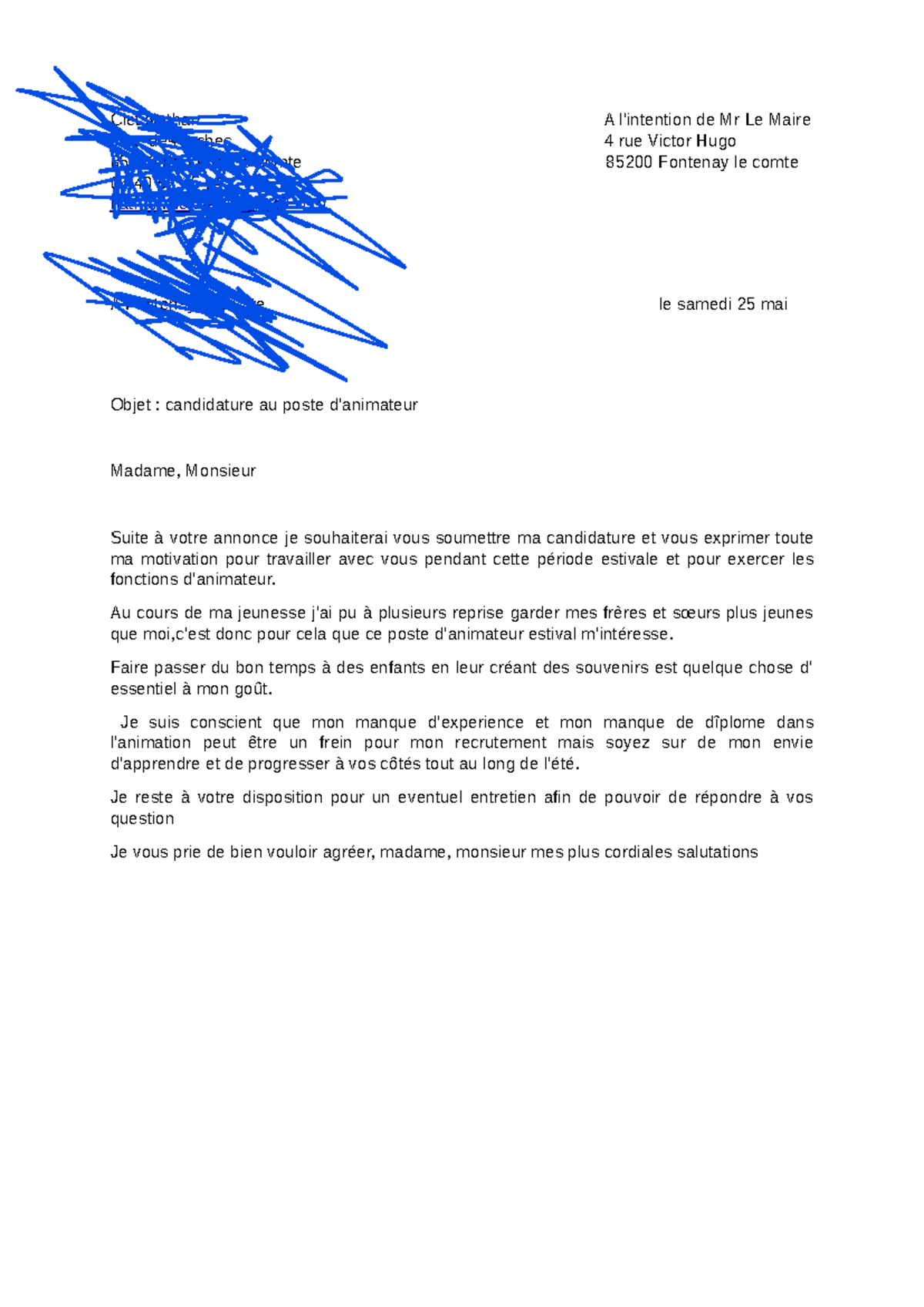 Letrre de motivation - Clet Nathan A l’intention de Mr Le Maire 4rue ...