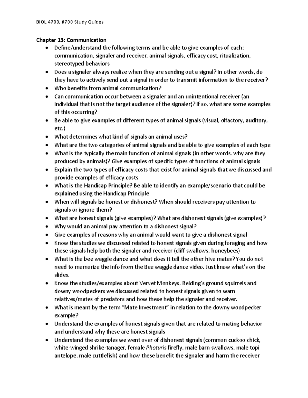 BIOL4700-Ch 13 Study Guide - BIOL 4700, 6700 Study Guides Chapter 13 ...