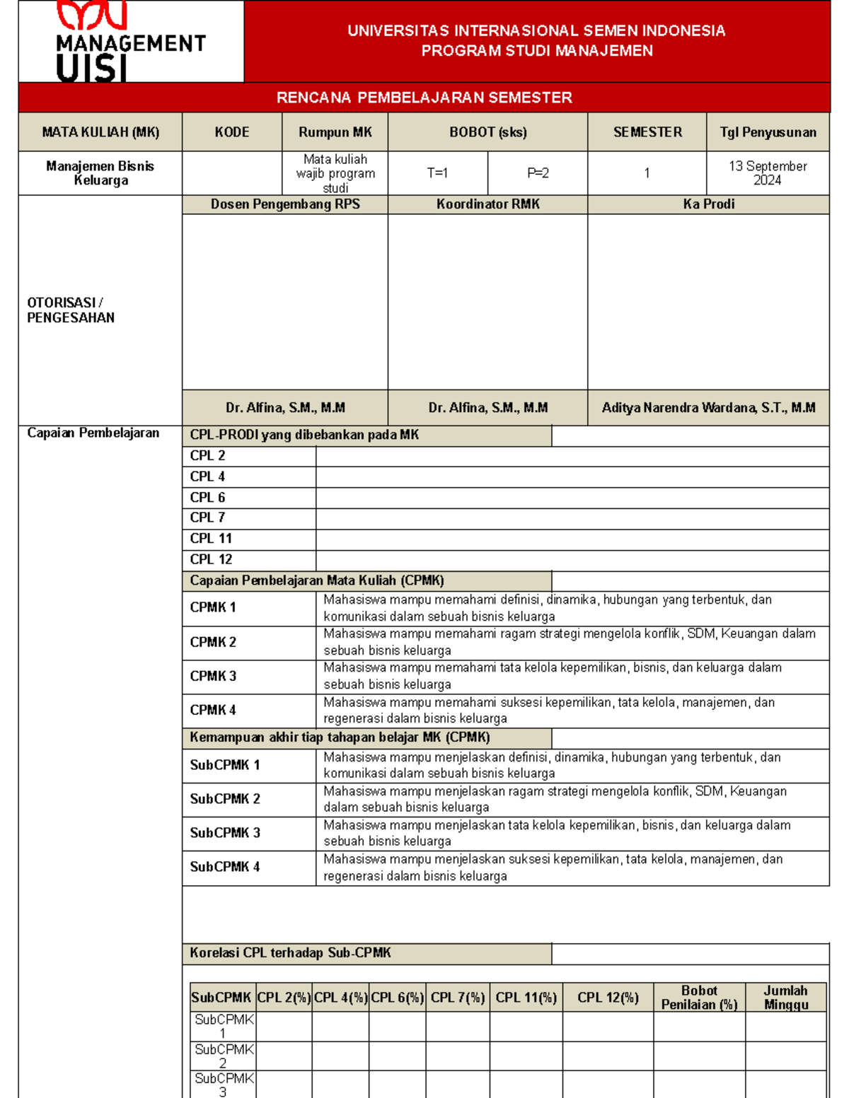 RPS OBE Family Business - UNIVERSITAS INTERNASIONAL SEMEN INDONESIA ...