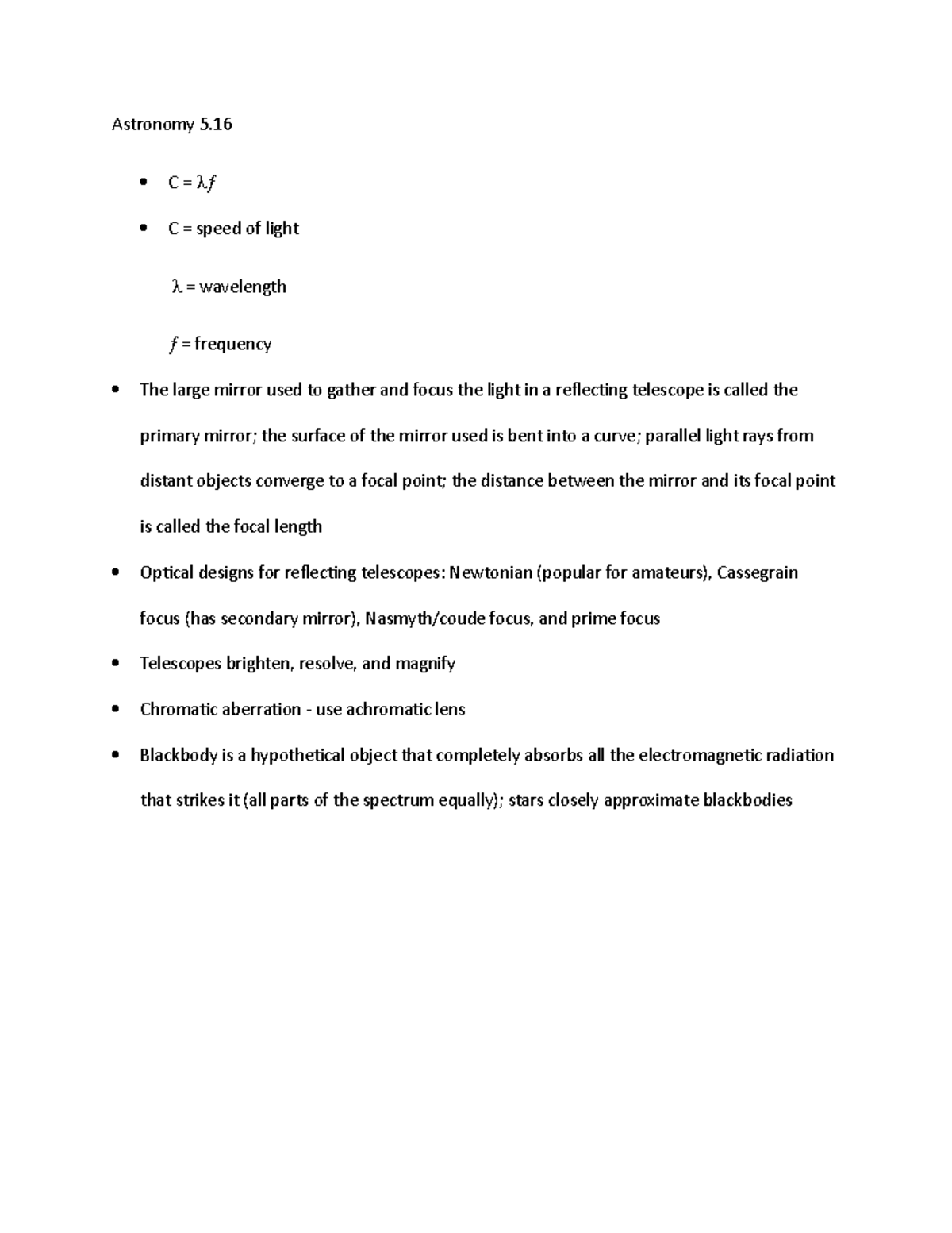 Astronomy Lecture/powerPoint Notes - Astronomy 5 C = C = speed of light ...