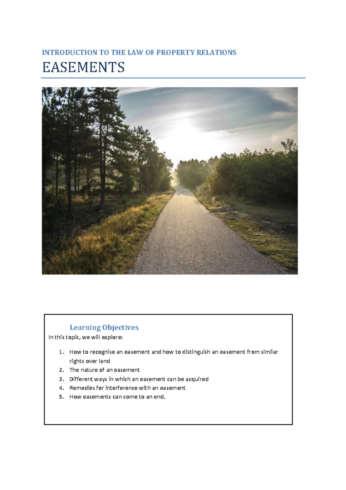 Easements Lecture Notes Introduction To The Law Of Property Relations